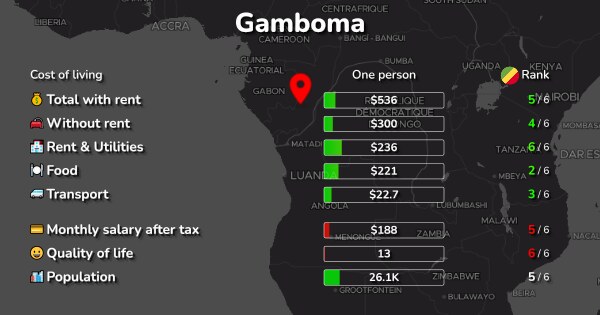 Cost of Living & Prices in Gamboma: rent, food, transport