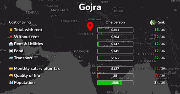 Cost of Living & Prices in Gojra: rent, food, transport